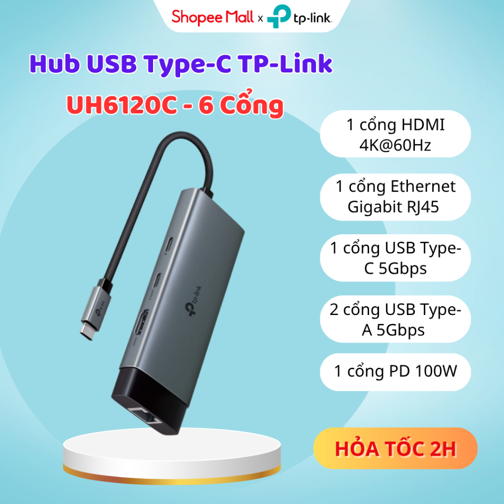 Hub USB Type-C 6 Cổng TP-Link UH6120C Bộ chia usb mở rộng kết nối ...