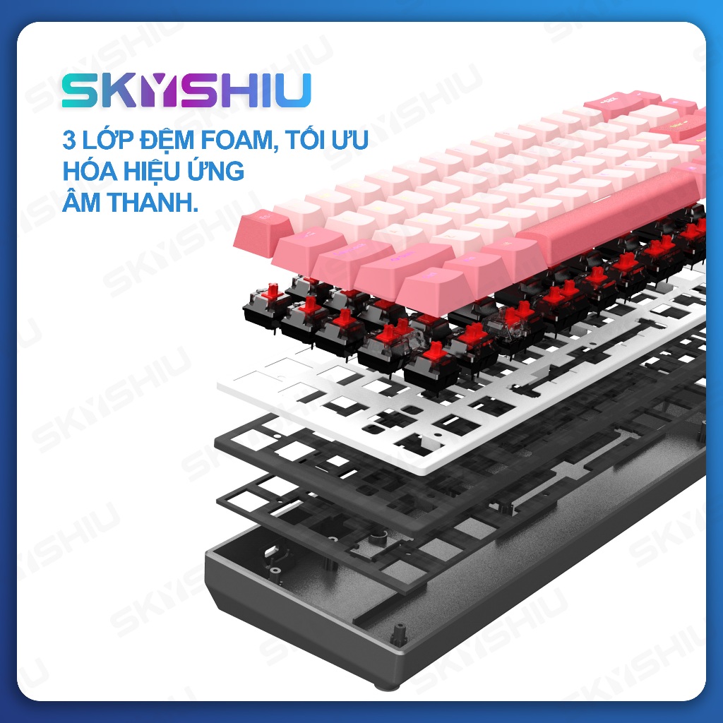 SKYSHIU Bàn phím cơ có dây SK68 V3 có dây led RGB hotswap có thể thay ...