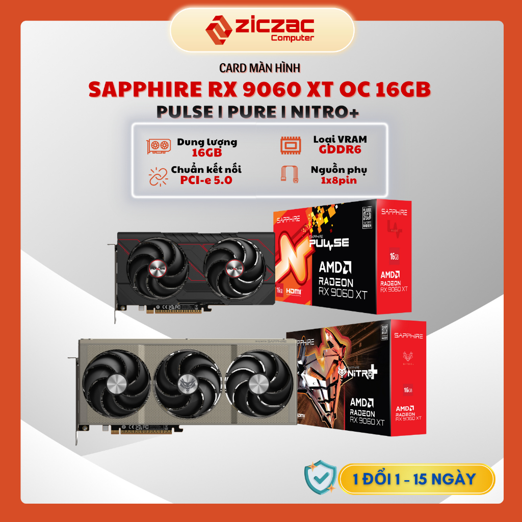 VGA Sapphire AMD Radeon RX 9060 XT Pulse | Pure | Nitro+ Gaming OC 16GB ...