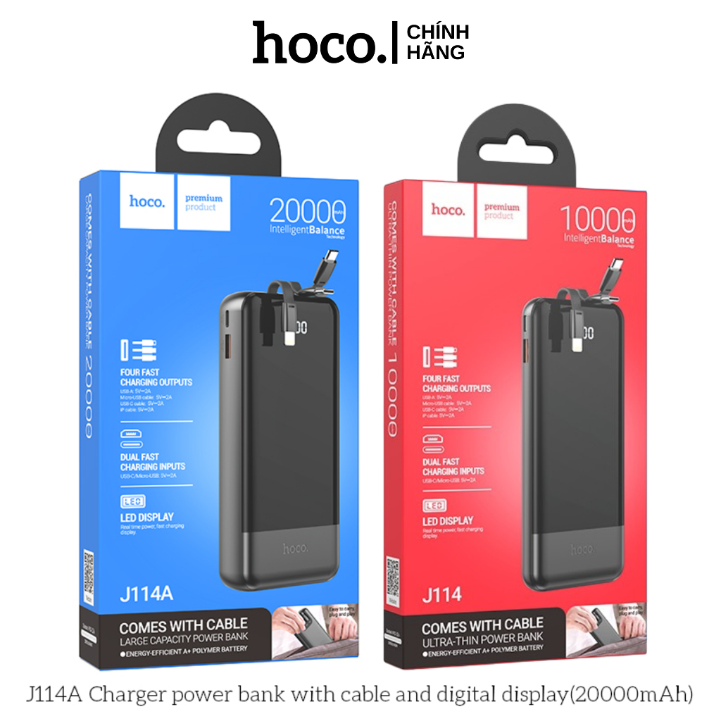 Pin Sạc Dự Phòng Hoco J114 10000mAh/ J114A 20000mAh Kèm Cáp Sạc 3 Đầu ...