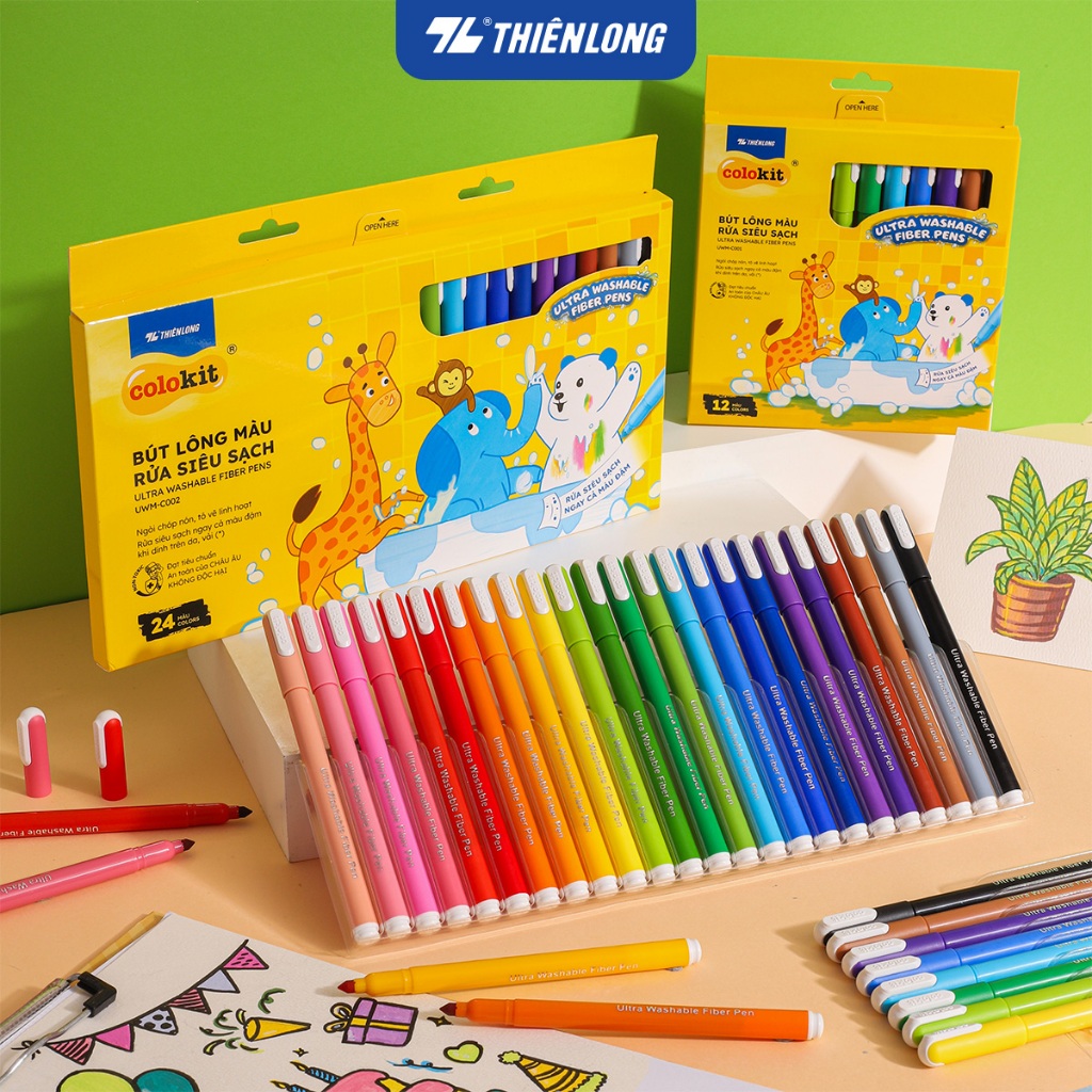 Bút lông 12/24 màu rửa siêu sạch - Ultra Washable Fiber Pen Thiên Long ...