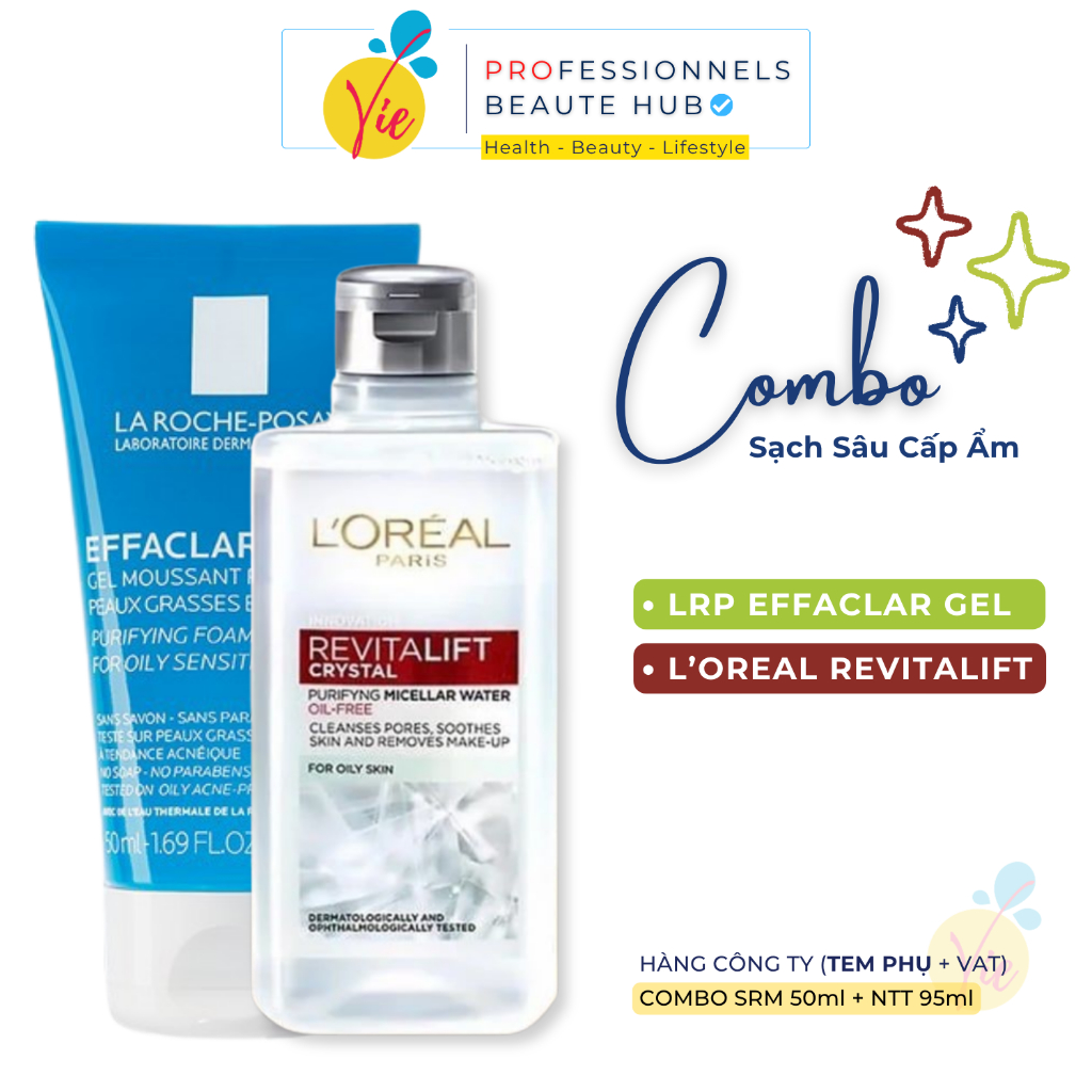 [COMBO] Gel Rửa Mặt La Roche-Posay Effaclar 50ml + Nước Tẩy Trang Loreal Revitalift 95ml ...