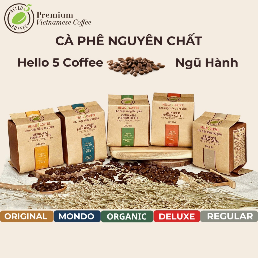 Cà phê rang xay nguyên chất Hello 5 Coffee, cafe mộc dùng pha máy, pha ...