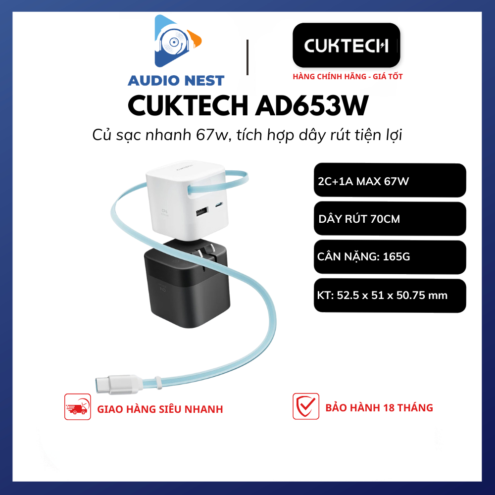Củ Sạc Nhanh Cuktech CUKTECH 67W GaN Charge (AD653W) - Bảo Hành 18 ...