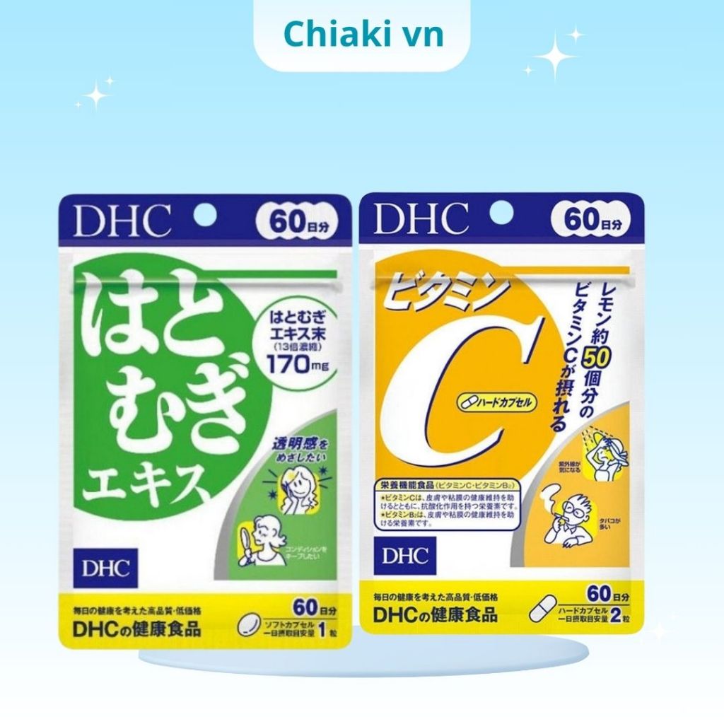 Combo viên uống Vitamin C DHC 120 viên & Trắng da 60 viên Nhật Bản giúp trắng sáng da, mờ thâm ...