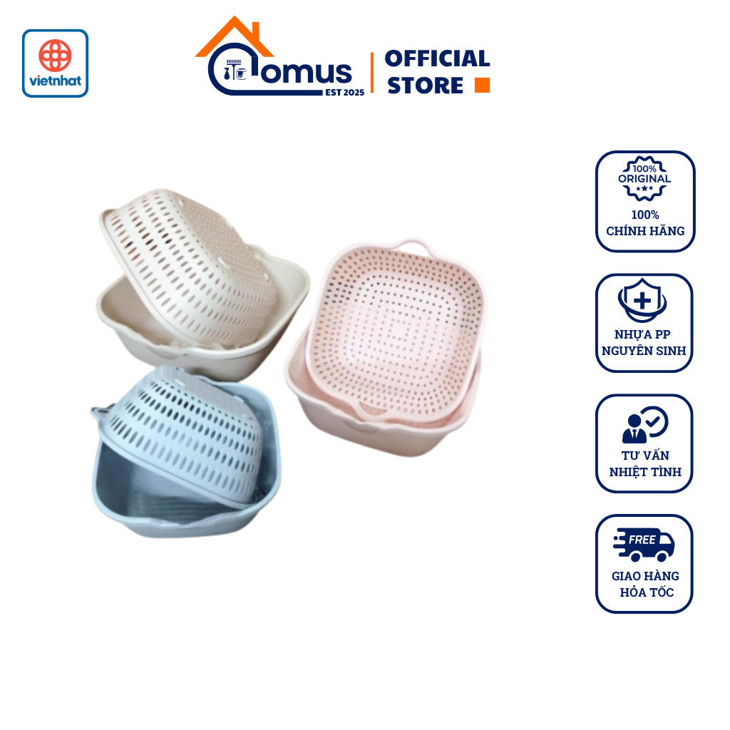 Bộ Rổ Nhựa Vuông Kèm Thau Đựng Rau Củ Quả VIỆT NHẬT 3288/89/90 - DOMUS ...