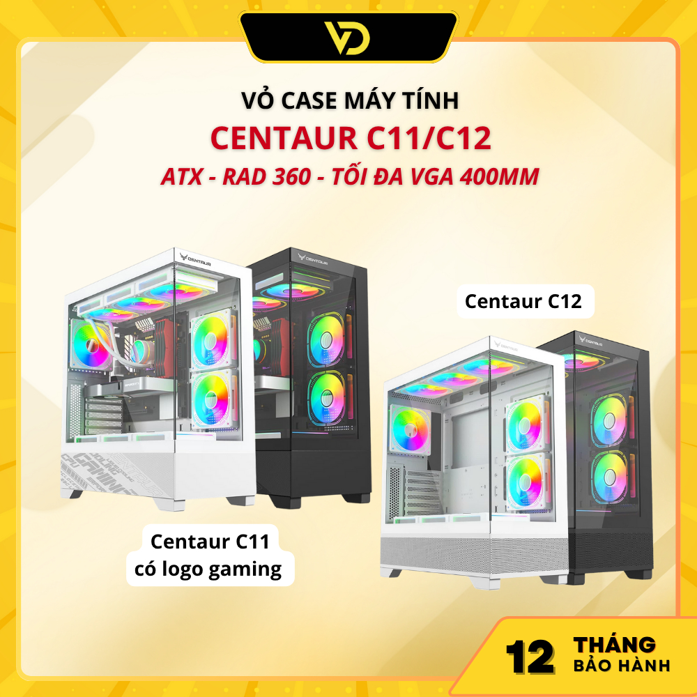 Case Centaur C11 C12 Đen / Trắng/ Hồng - Mid Tower -gắn được rad 360 - tối đa vga lên tới 400mm ...