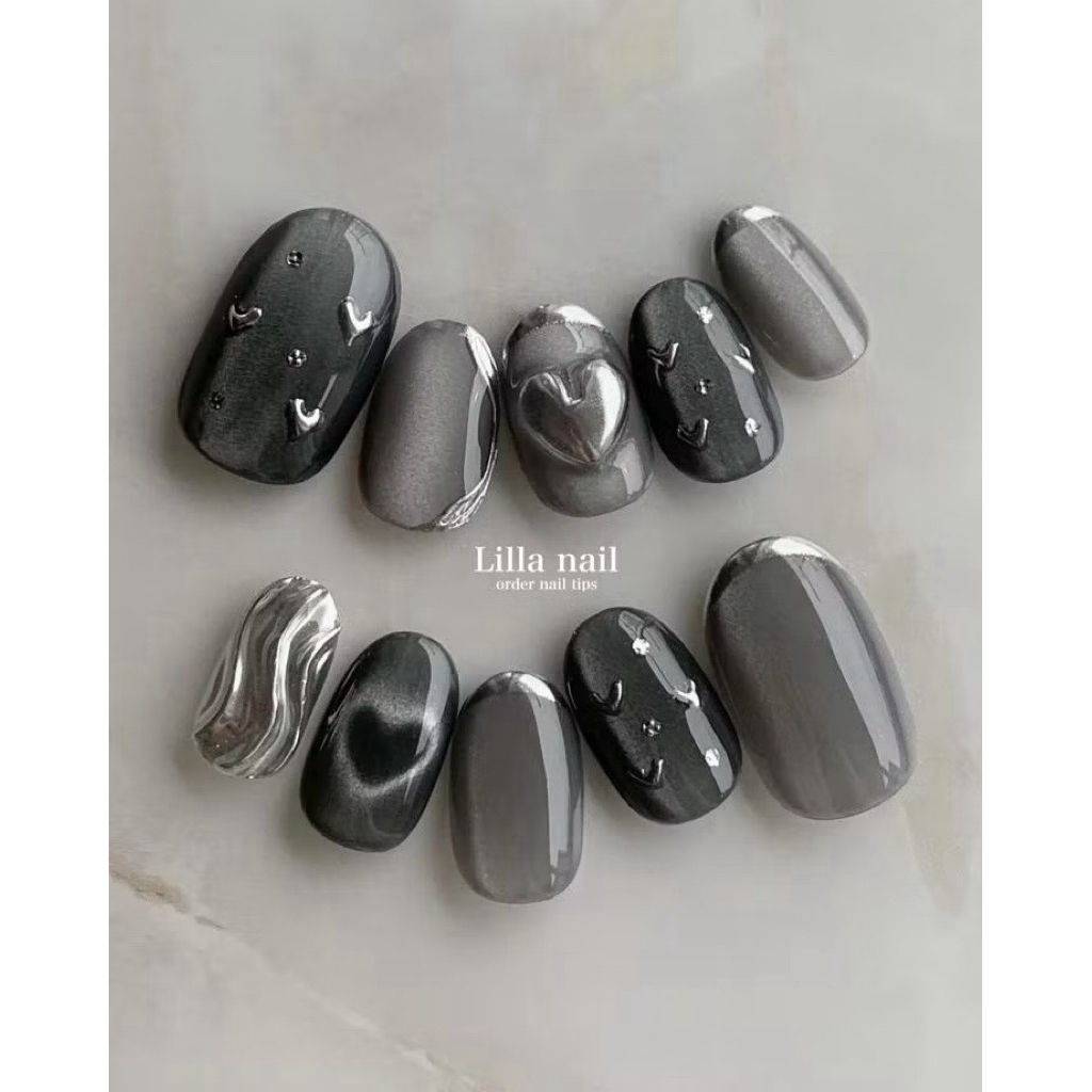 Nailbox mắt mèo đen trái tim gel nổi bạc Mino Nailbox | Shopee Việt Nam