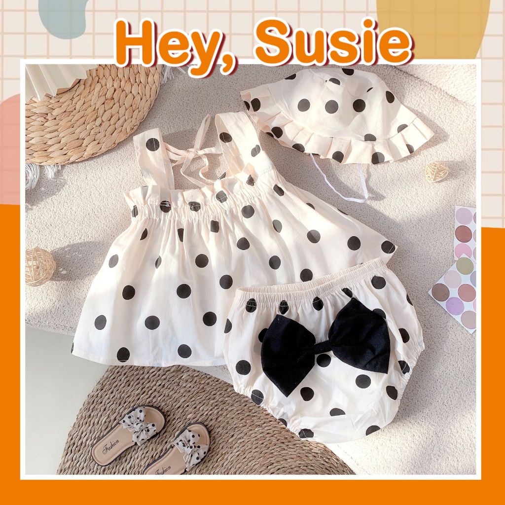 Hey Susie S6808- Bộ Đồ 3 Chi Tiết Áo kem Chấm Bi Kèm Mũ Cho Bé Gái Size ...