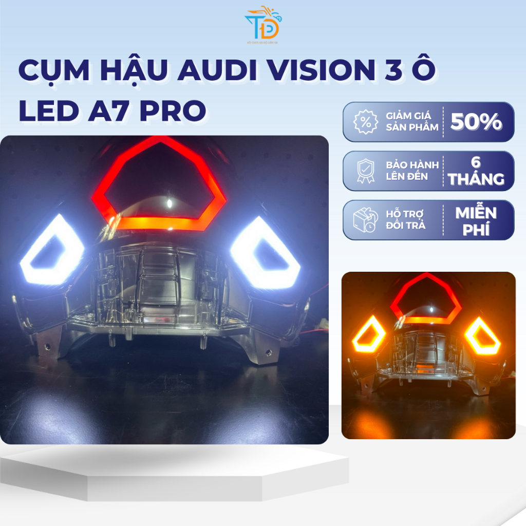 Cụm hậu Audi vision 3 ô 3 khoang led A7 pro lắp cho vision từ 2021-2025 ...