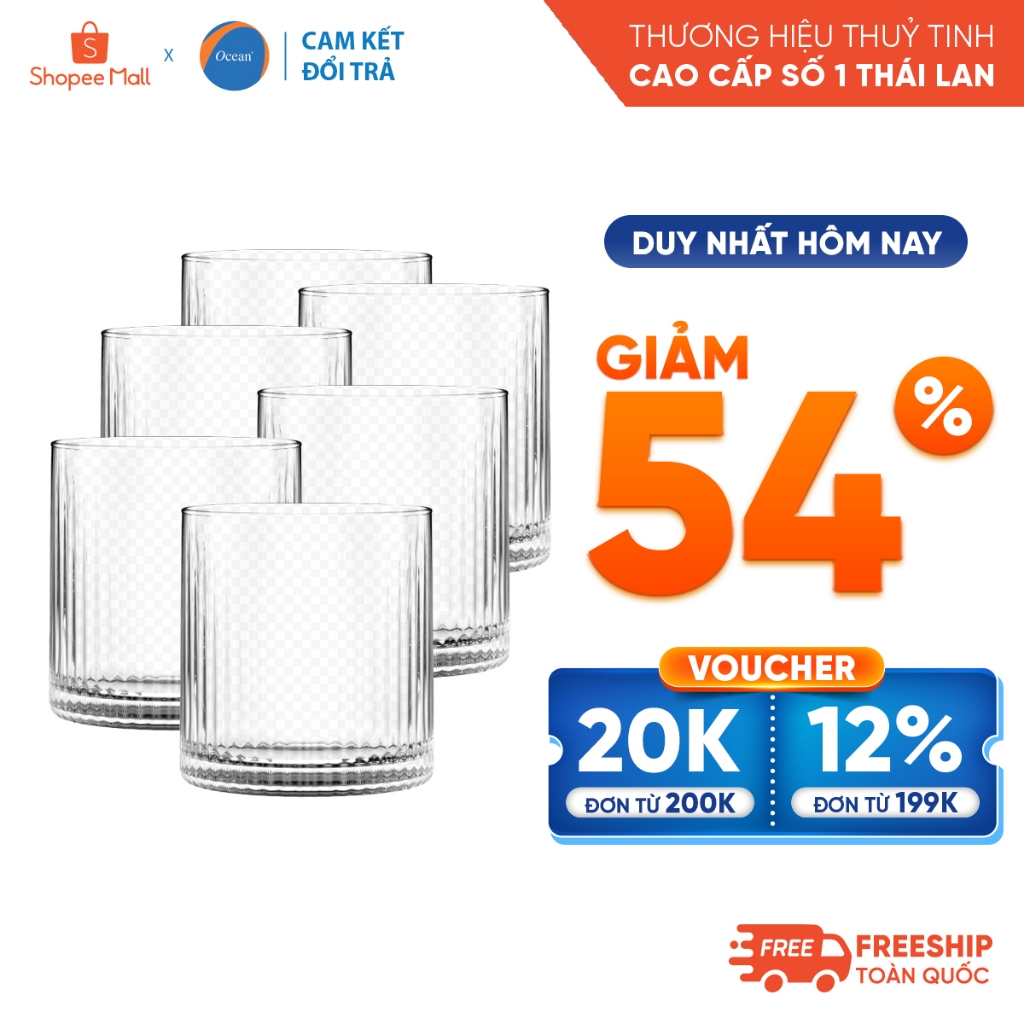 [SẢN PHẨM MỚI] [Cam Kết Đổi Trả Nếu Vỡ] Bộ 6 ly thủy tinh Ocean Pulse Double Rock 355ml - Chính ...