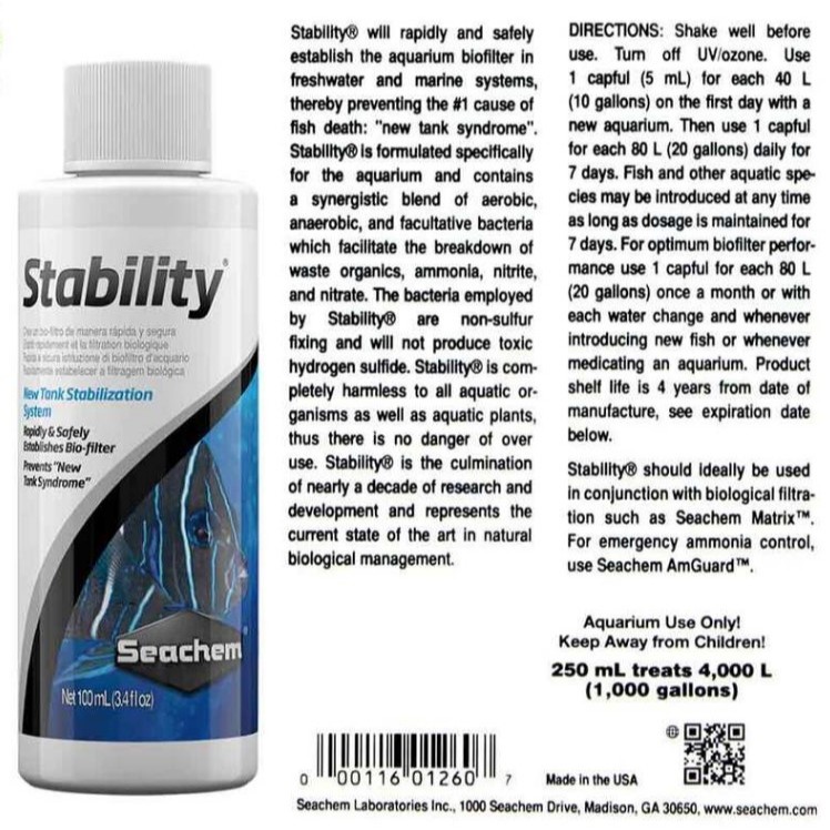 Vi sinh nước Seachem Stability 100ml, 250ml, 500ml | Shopee Việt Nam