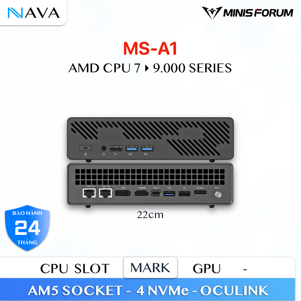 Minisforum MS-A1 AMD Ryzen 7000 đến 9000 series Desktop socket AM5⏐Mini PC⏐USB4⏐Oculink 2.5GB ...