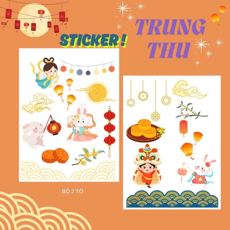 Nhãn dán Sticker trung thu trang trí sổ tay bộ 2 tờ siêu dễ thương ...