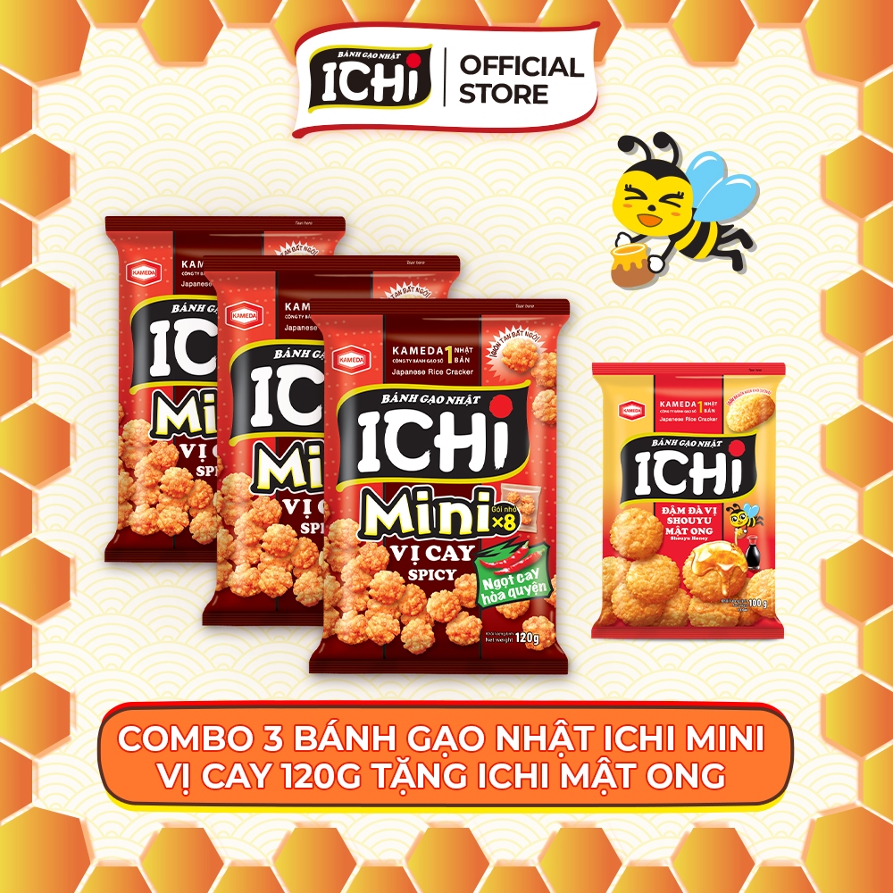 Combo 3 gói bánh gạo Nhật ICHi MINI vị cay gói 120g, tặng kèm 1 gói ICHi 100g | Shopee Việt Nam