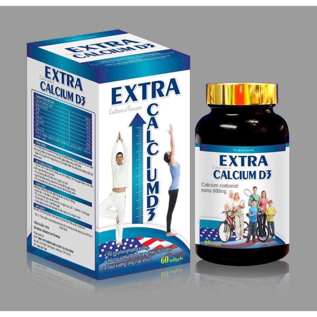 Viên uống canxi Calcium D3 Extra Cadimax Nanocare Hộp 60 Viên - Bổ Sung ...