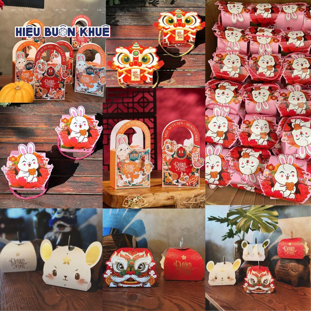10 Hộp Giấy Đựng Bánh Trung Thu (1 Bánh) Hình Thỏ - Hình Lân Ngộ Nghĩnh ...