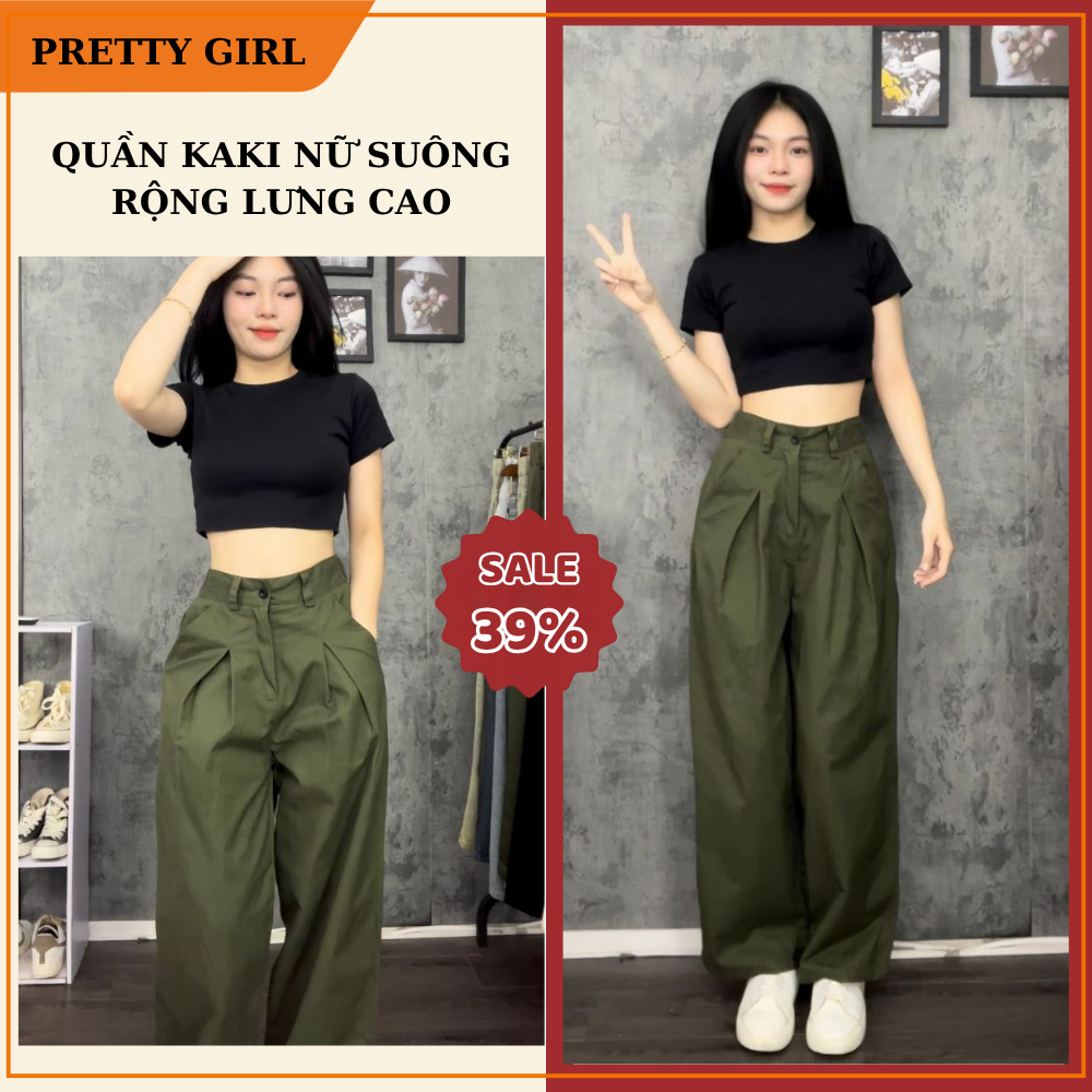 Quần Kaki Nữ Màu Xanh Rêu Pretty Girl KAKIG, Quần Kaki Nữ Ống Suông ...