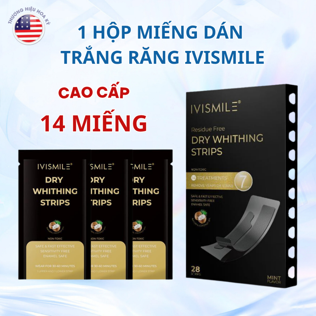 Miếng dán trắng răng Ivismile Dry kết hợp than hoạt tính hỗ trợ cải thiện màu răng hiệu quả ...