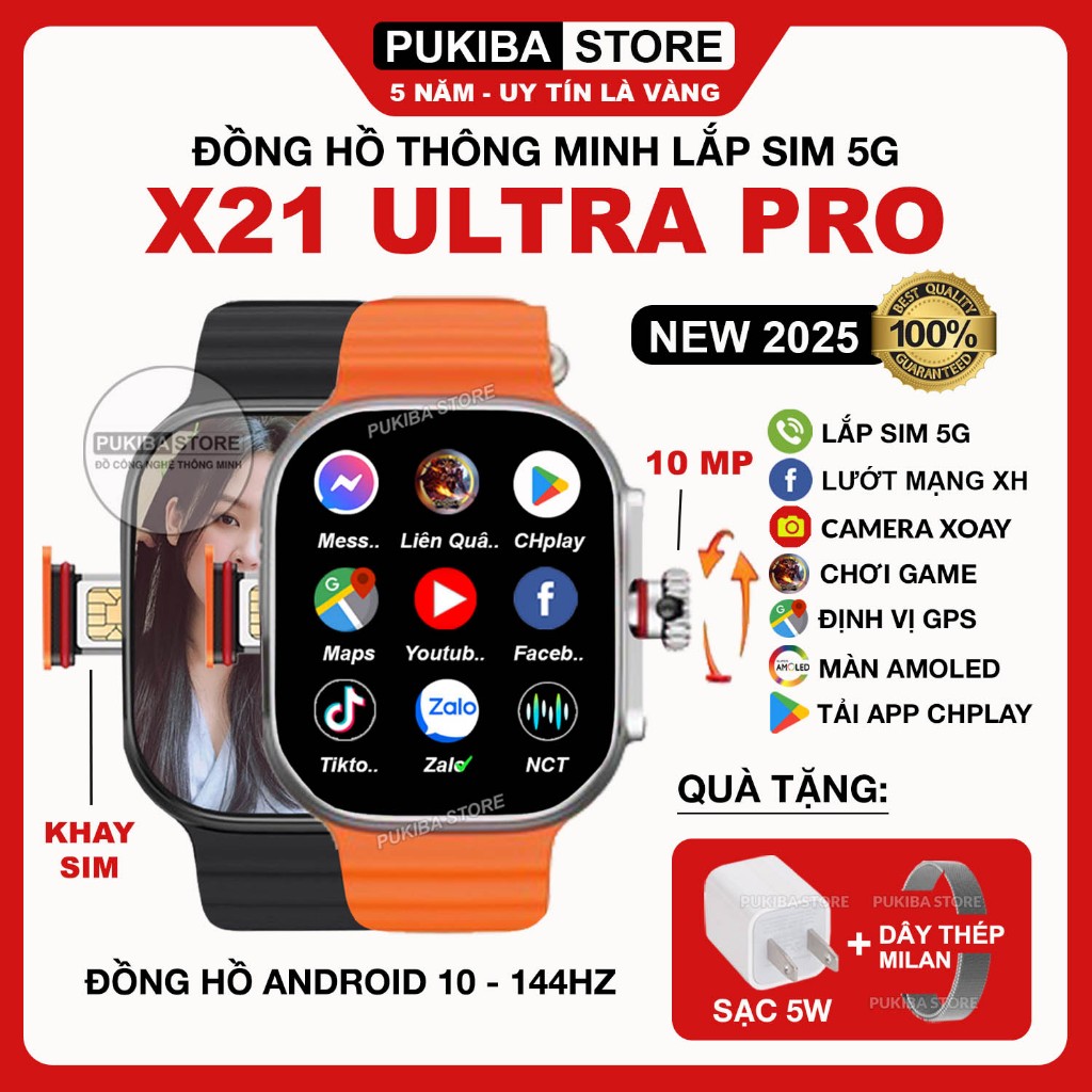Đồng Hồ X21 Ultra Pro 2025- Nâng Cấp X8/X9/X10 Ultra Lắp Sim 5G, Wifi, 144Hz, Lướt MXH, Tải App ...