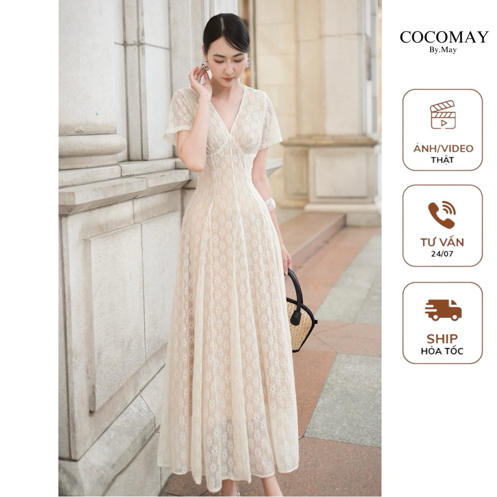 COCOMAY - Đầm Daisy Lace cổ V ren hoa midi | Shopee Việt Nam