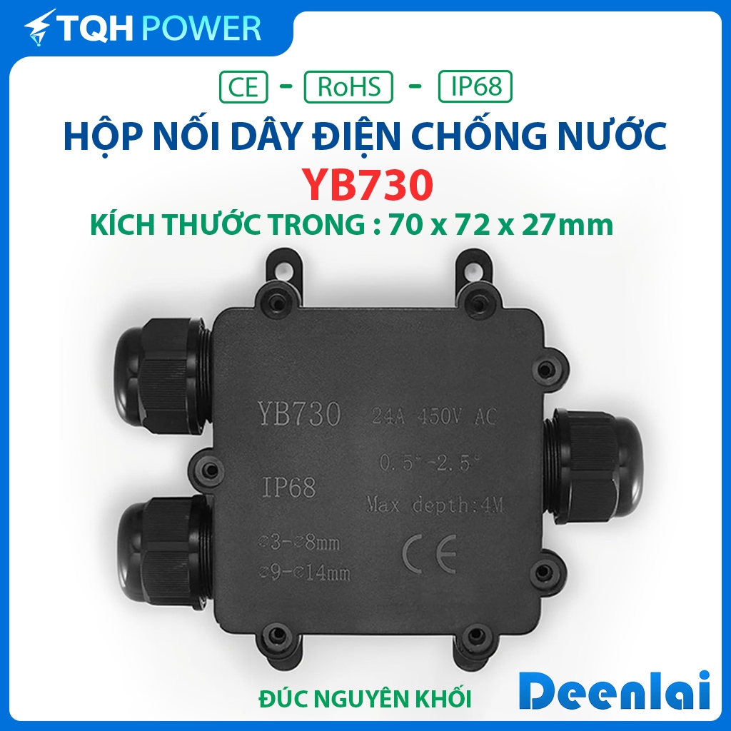 Hộp nối điện chống thấm nước 70x72x27mm IP68,3 ngõ Ø 4–14mm, Đúc nguyên ...