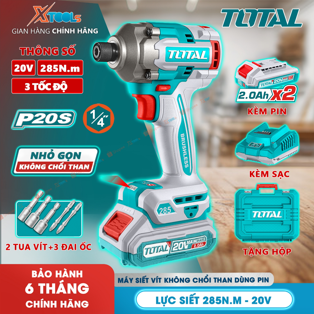 Máy siết vít cầm tay pin 20V 285NM TOTAL TIRLI2028 Máy chuyên vít dùng ...