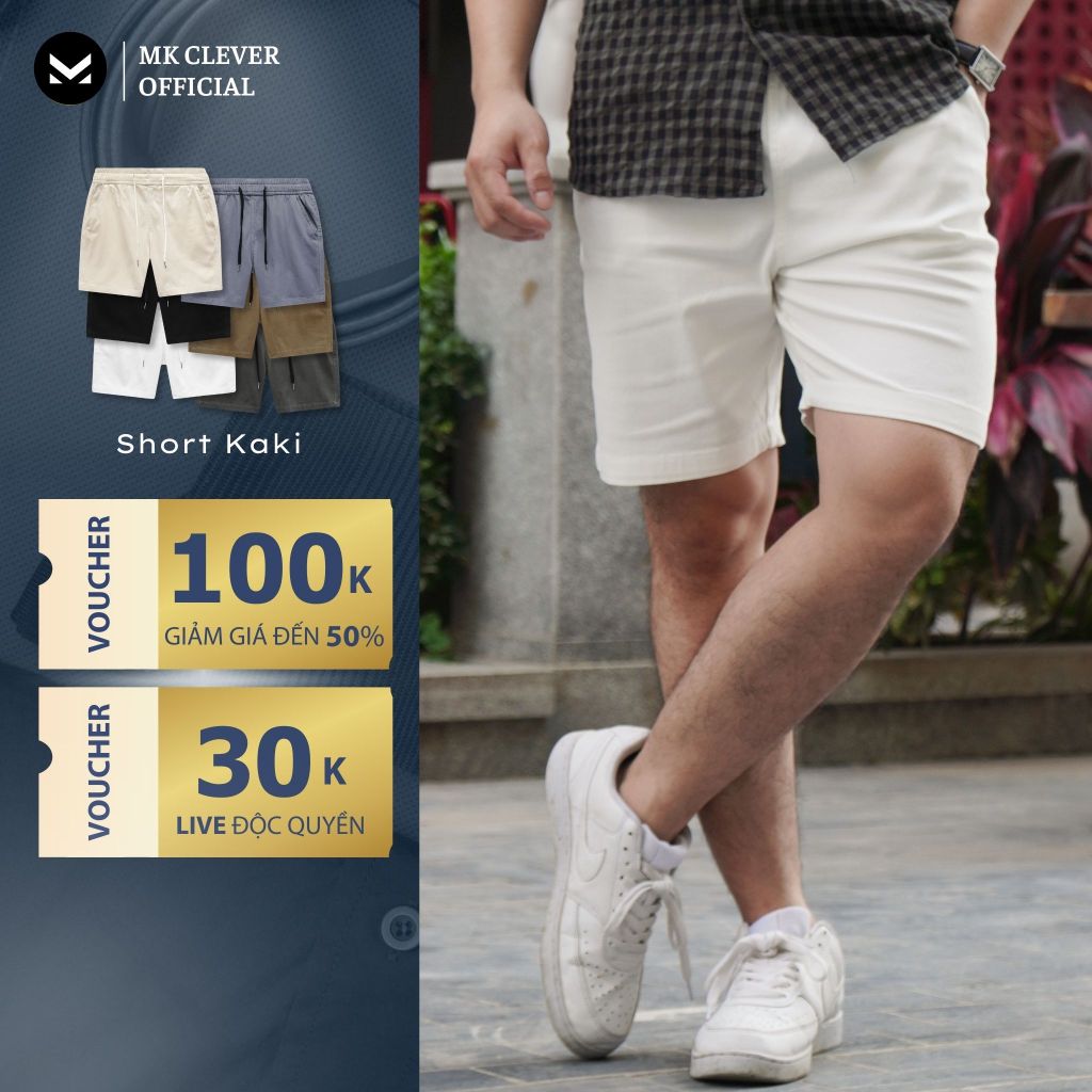 Quần Đùi Nam vải Kaki MK CLEVER cạp chun thoáng mát trẻ trung, form ...