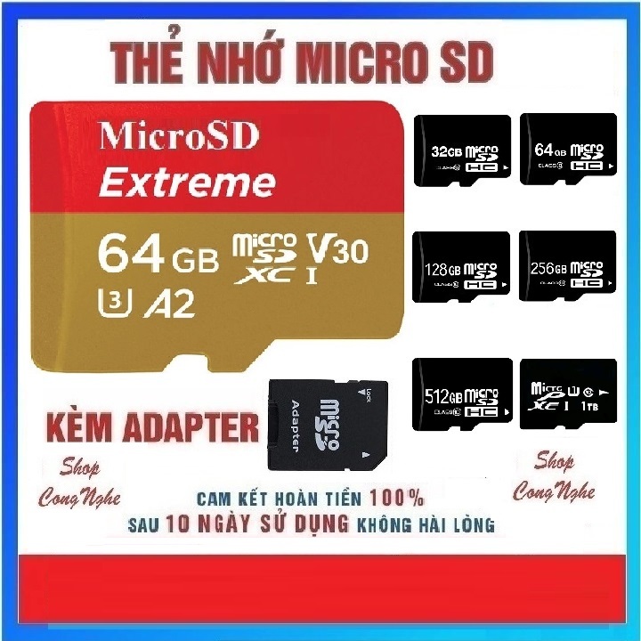 Thẻ nhớ MicroSDXC 256GB 128GB 64GB Extreme Class 10 V30 A2 160MB/s | Shopee Việt Nam