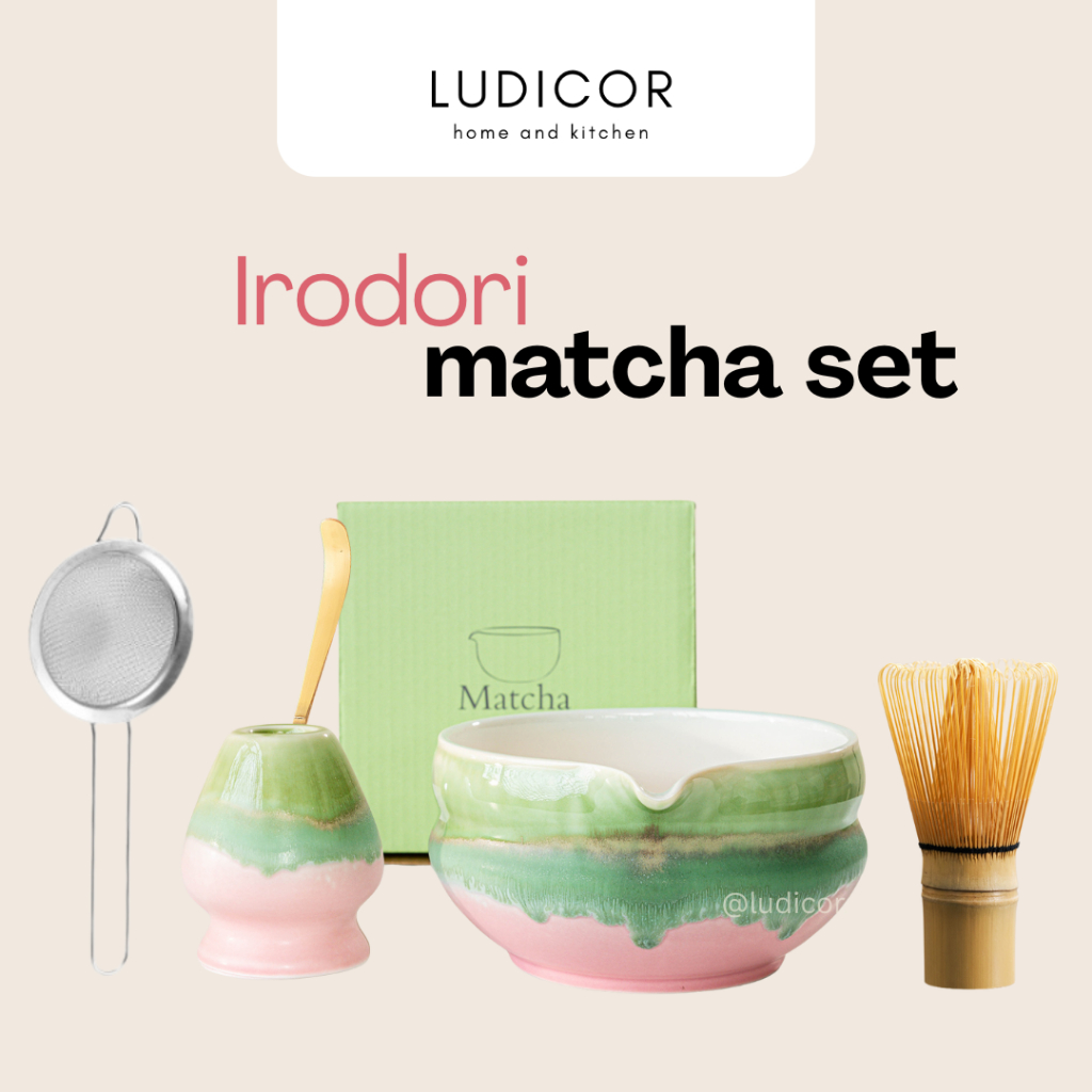 Bộ pha matcha phối màu Irodori gồm chawan bát đánh matcha gốm, chasen ...