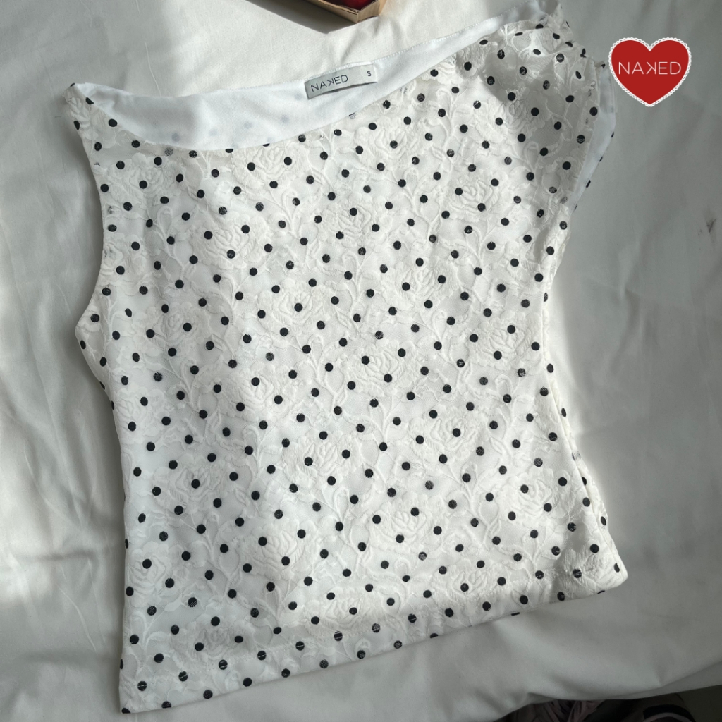 Áo trễ vai nữ NAKEDbyV áo kiểu chấm bi vintage DOTTIE TOP | Shopee Việt Nam