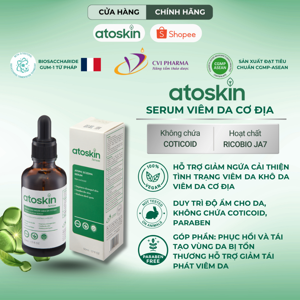 Serum Viêm Da Cơ Địa Atoskin giúp dưỡng ẩm làm mềm da, hỗ trợ làm dịu ...