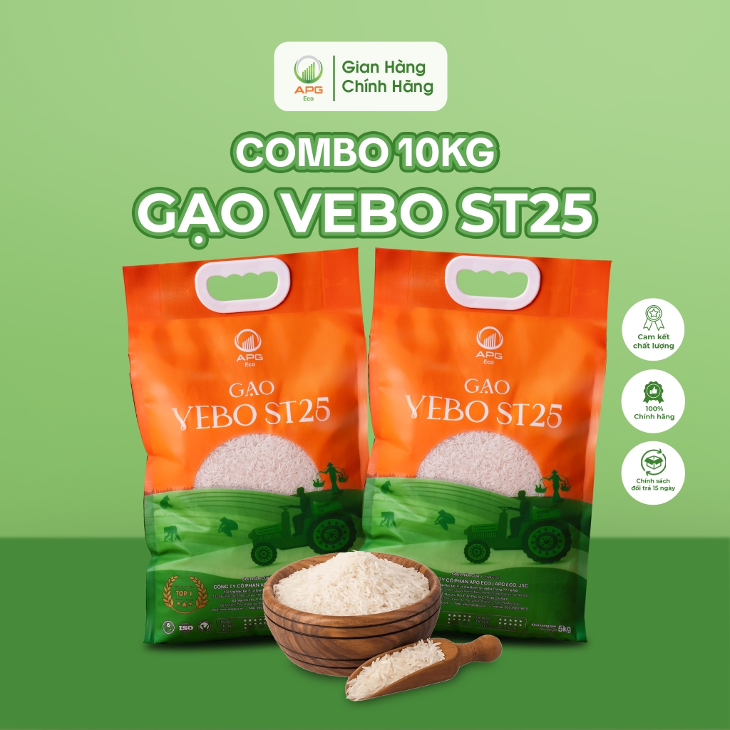 COMBO 2 BAO GẠO 5KG VEBO ST25 APG ECO Gạo sạch, Mềm, Dẻo (TỔNG 10KG) | Shopee Việt Nam