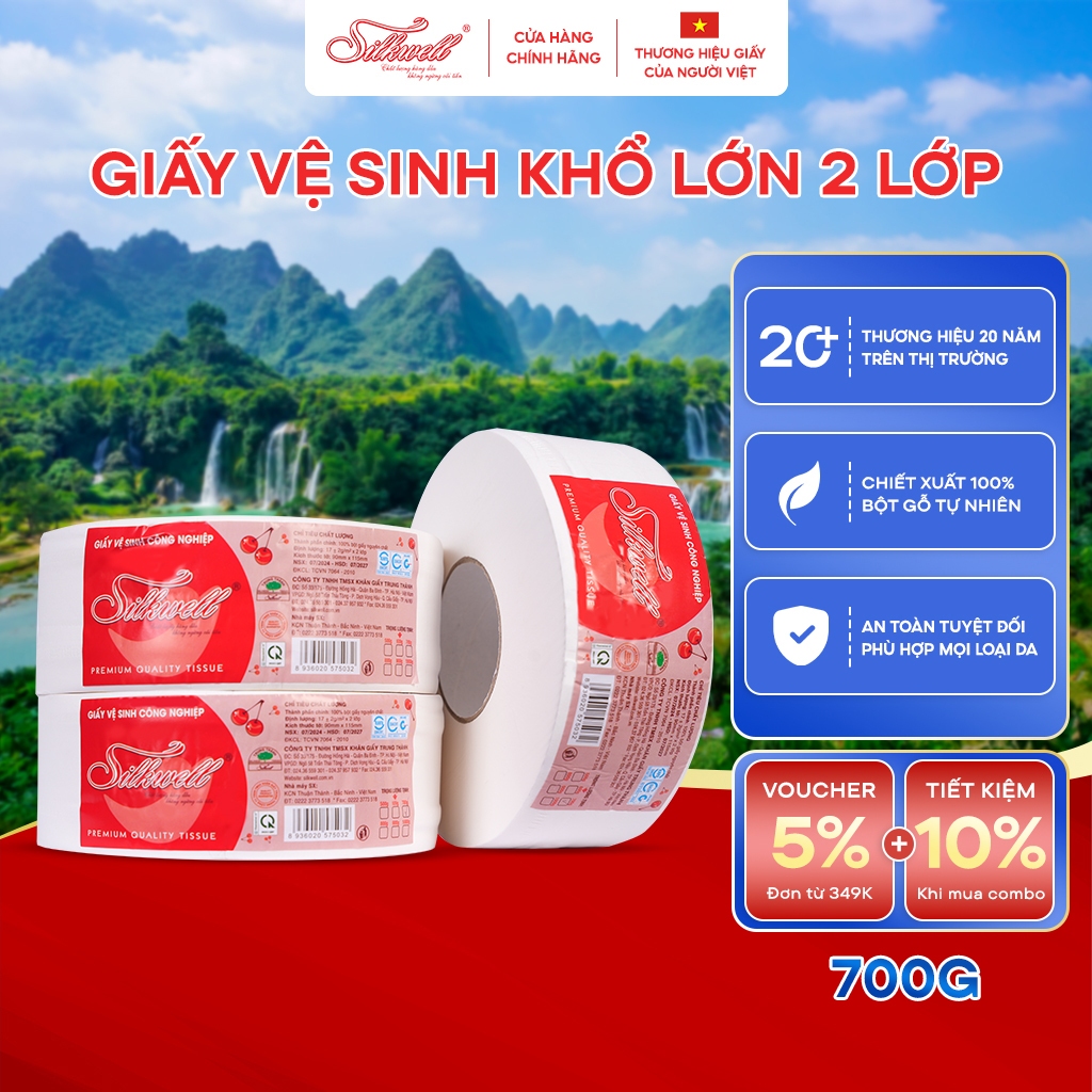 5 cuộn Giấy vệ sinh công nghiệp khổ lớn SILKWELL 700g 2 lớp dày dặn ...