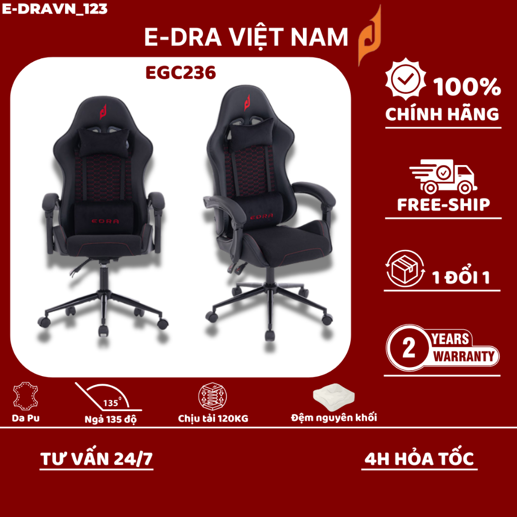 Ghế Gaming EDRA Citizen EGC236, khung hợp kim, chân thép chịu tải 120Kg ...