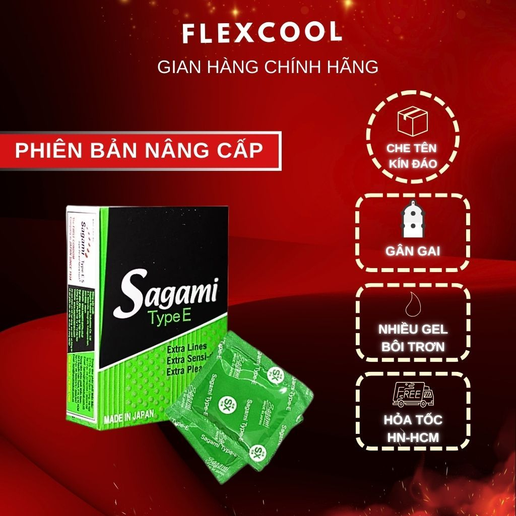 Bao cao su gai Sagami type E có gân gai chính hãng hộp 5 chiếc-siêu ...