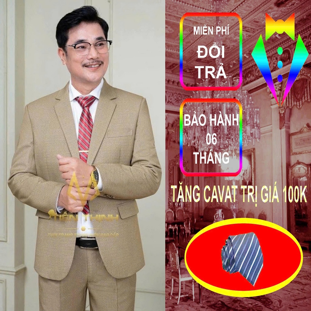 [ Tặng cavat ] Bộ Vest (Comple) nam trung tuổi may 2 lớp chất liệu vải ...
