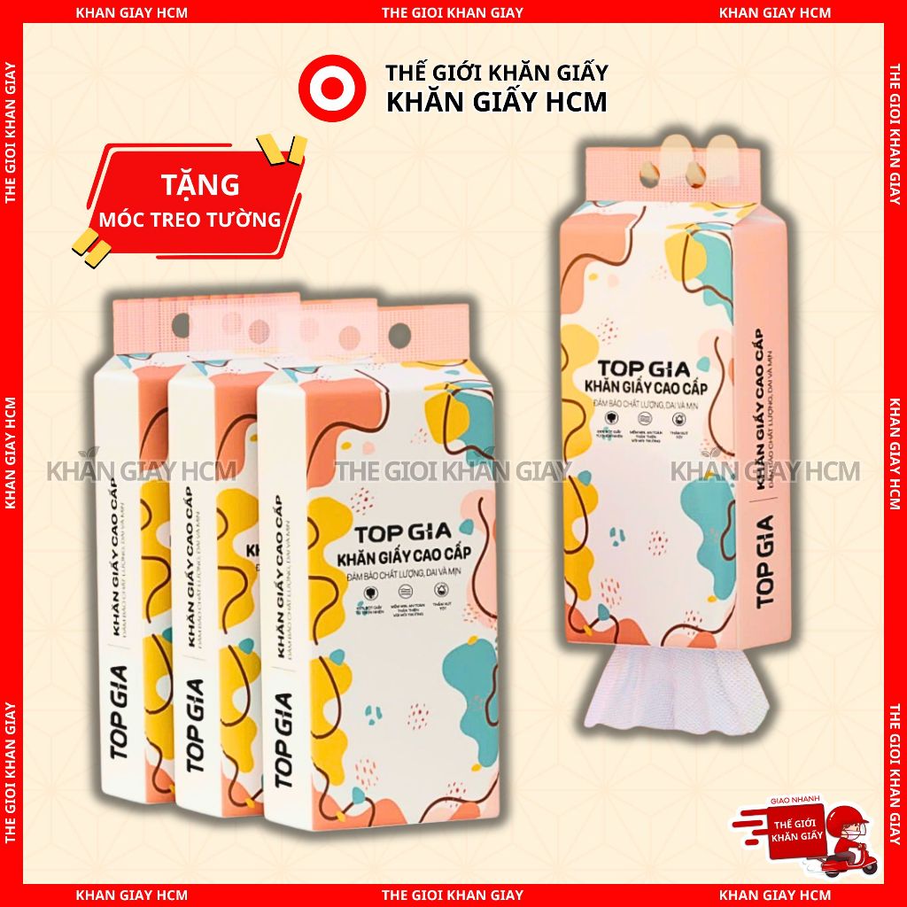 [Tặng Móc Treo] Khăn Giấy Top Gia Đa Sắc Giấy Ăn Giấy Rút Giấy Vệ Sinh Treo Tường 1280 Tờ Chính ...