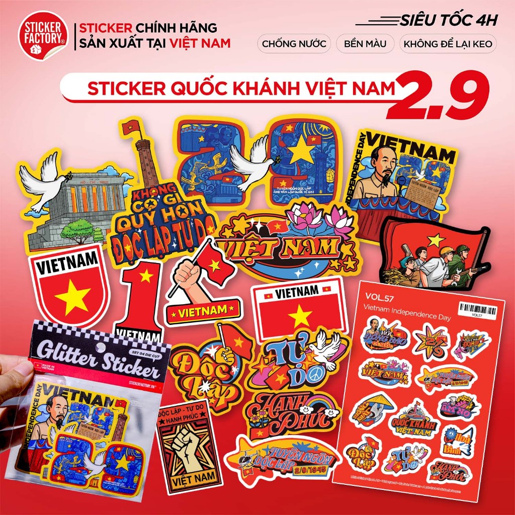 Sticker cờ VIỆT NAM lễ 2/9, lễ 30/4, NHIỀU MẪU - Hình dán xe máy, ô tô ...