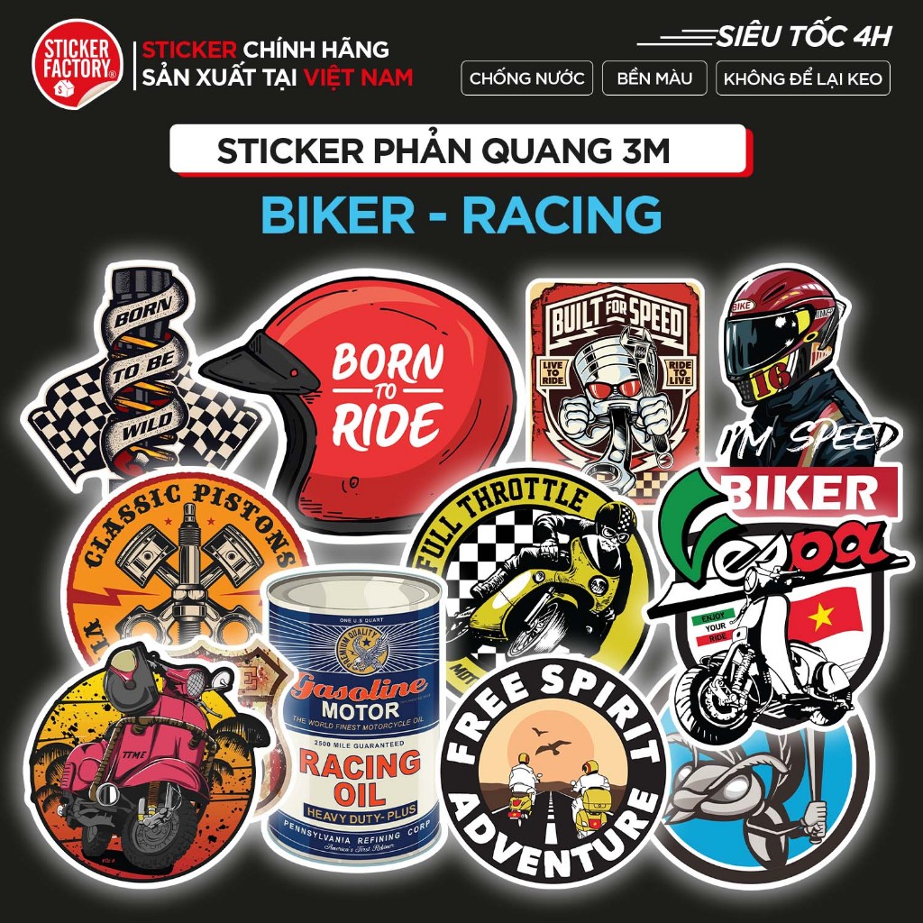 Sticker XE LOGO RACING CAFE RACER phản quang 3M nhiều mẫu - Hình dán ...