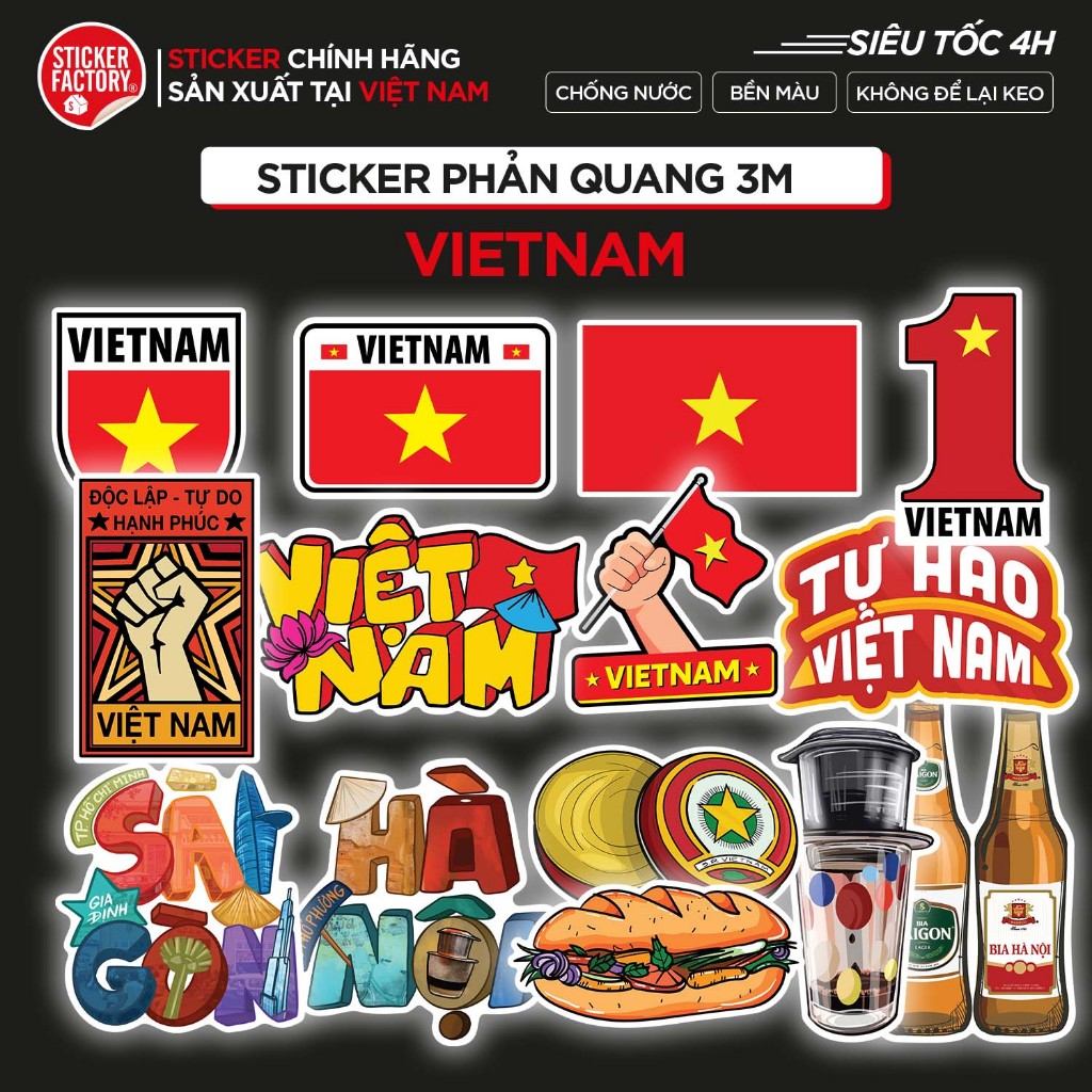 Sticker VIỆT NAM phản quang 3M nhiều mẫu cờ, ẩm thực, địa danh - Hình ...