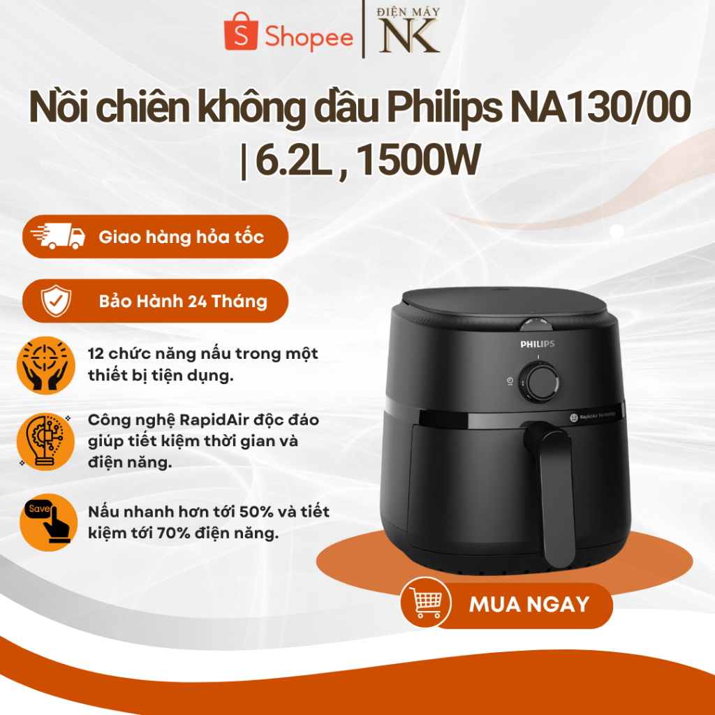 Nồi Chiên Không Dầu Philips NA130/00 6.2L | 1700W | Nút Vặn | 12 Chức ...