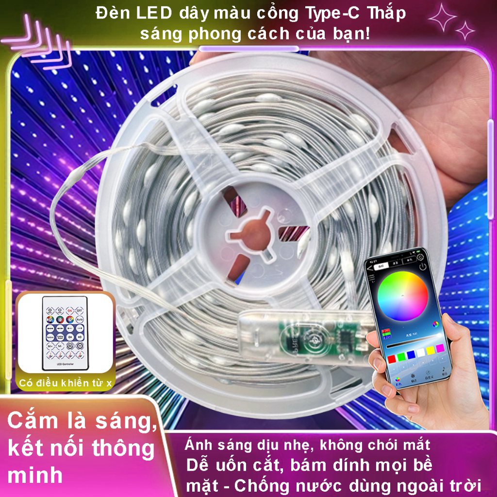 Đèn dây led ARGB 16 triệu màu 5M 10M điều khiển bằng điện thoại, nháy ...
