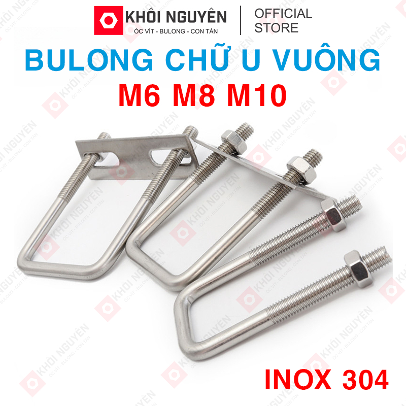 Cùm Chữ U Vuông, Bulong Chữ U Vuông, U-Bolt Vuông Inox 304 - Cố Định Góc Vuông Size M6 M8 M10 ...