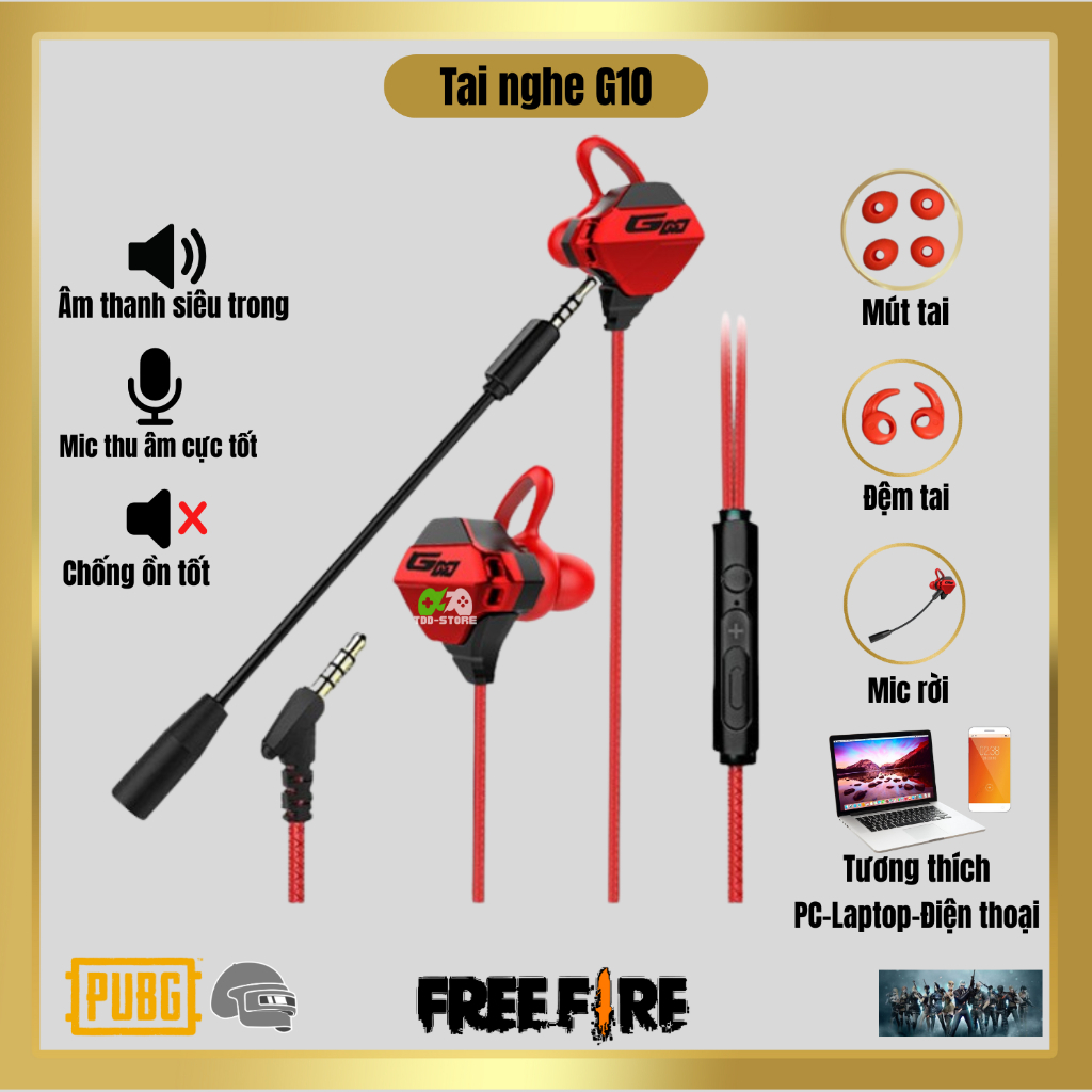 Tai nghe Gaming G10 – Mic rời chống ồn, âm thanh vòm 3D, dây dài chơi ...