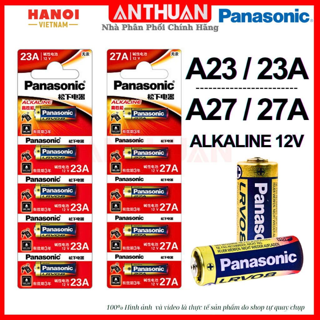 Pin 23A 27A Panasonic 12V Chất Lượng Cao Pin A23 / A27 LRV08 vỉ 5 viên chìa khóa oto, cửa cuốn ...