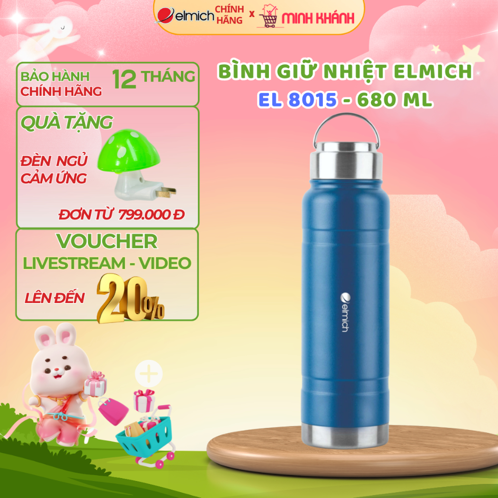 Bình giữ nhiệt Elmich 1000ml EL-3683 -Thể tích lớn, giữ nhiệt chân không, inox 304 bền bỉ, an ...
