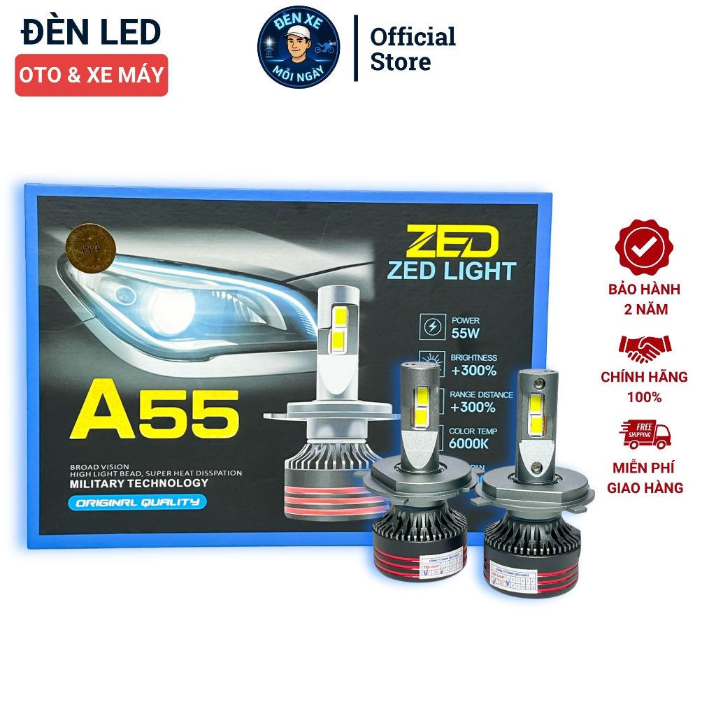 Đèn Pha LED A55 ZED LIGHT - 55W, 12 - 24V Điện Bình Lắp Cho Oto Xe Máy ...