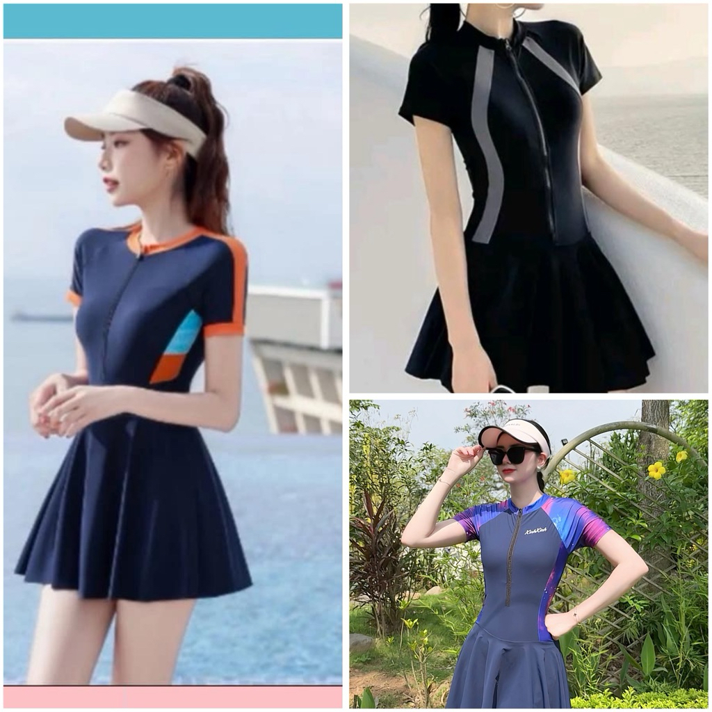 đồ Bơi Nữ ,bikini Một Mảnh Dạng Váy Đi Biển Áo Tắm Khóa Zip Tay Cọc , Tay Dài Xinh Xắn Bikini ...