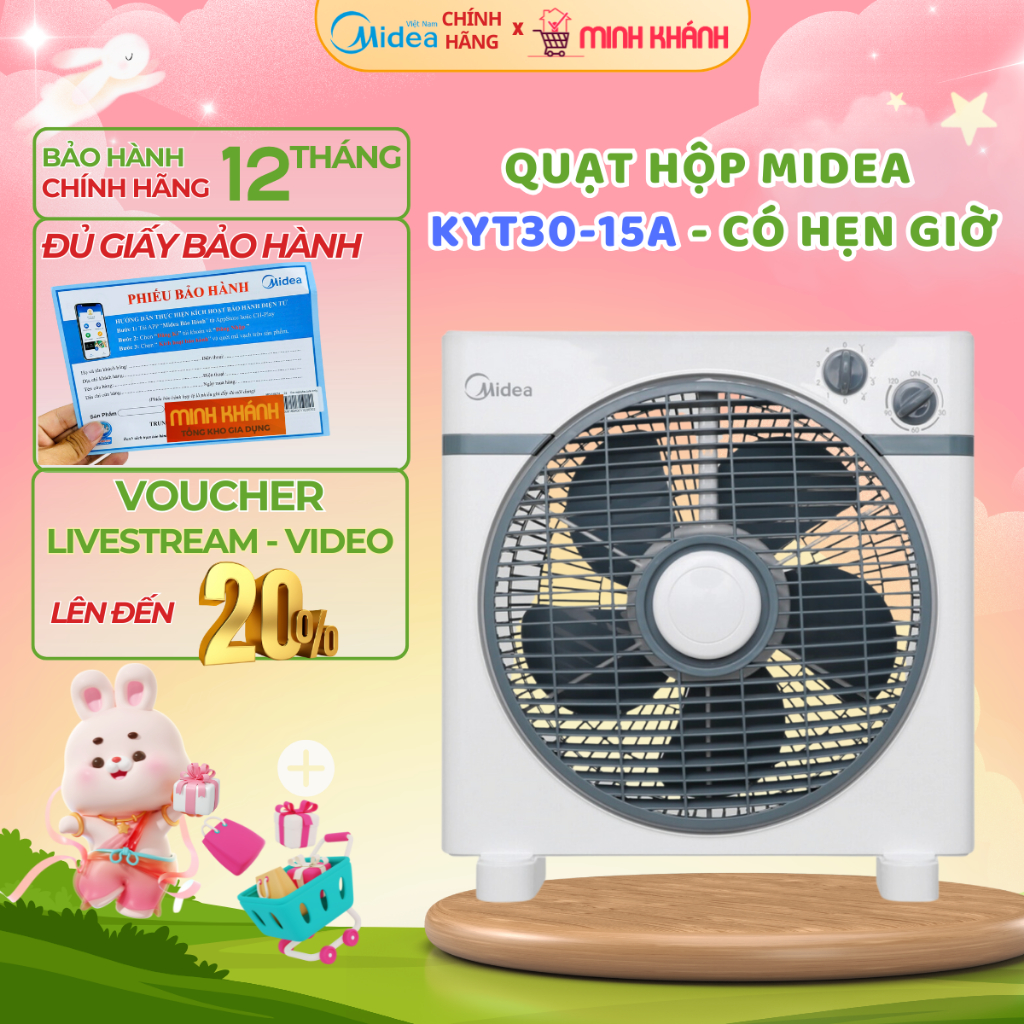 Quạt hộp Midea KYT30-15A - Gọn gàng, hẹn giờ tiện lợi, cho ra làn gió mạnh, êm ái, động cơ bền ...